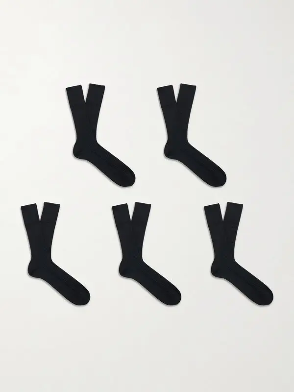 Falke Set Of Five Merino Wool-blend Socks - Black