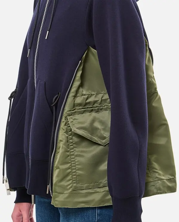 Sacai Nylon-blend Hoodie With Zipper Detail - Blu