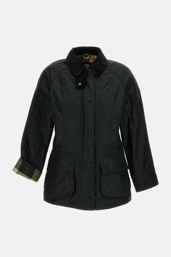 Barbour Beadnell Waxed Cotton Jacket With Tartan Lining - Green