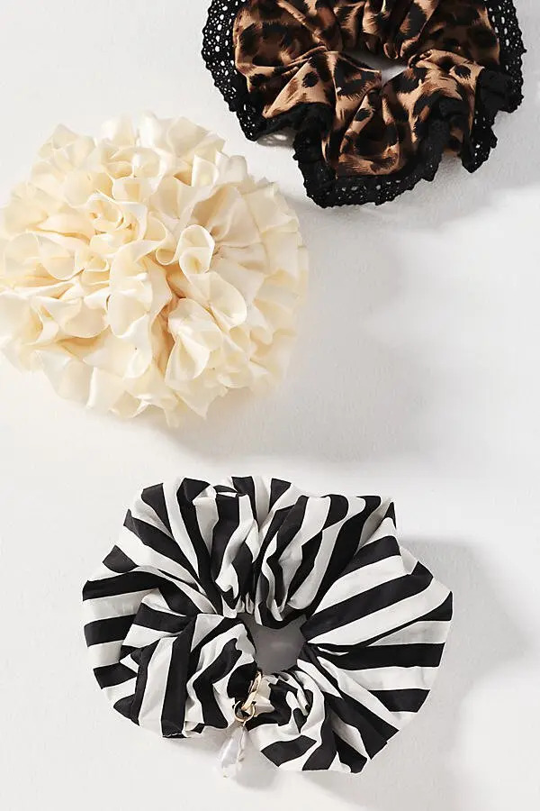 Anthropologie Textured Scrunchies, Set Of 3 - Navy/red
