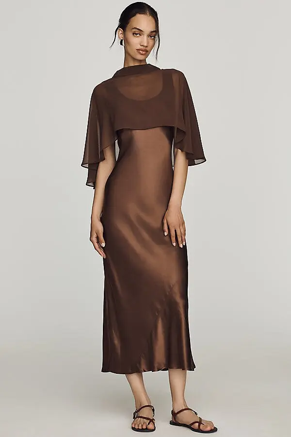 Anthropologie Overlay Cape Slip Dress - Chocolate