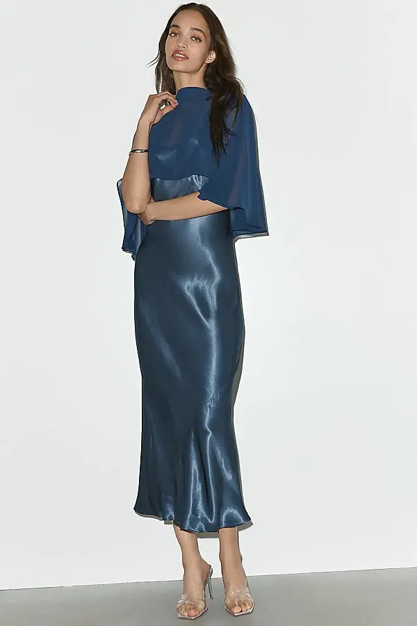 Anthropologie Overlay Cape Slip Dress - Navy