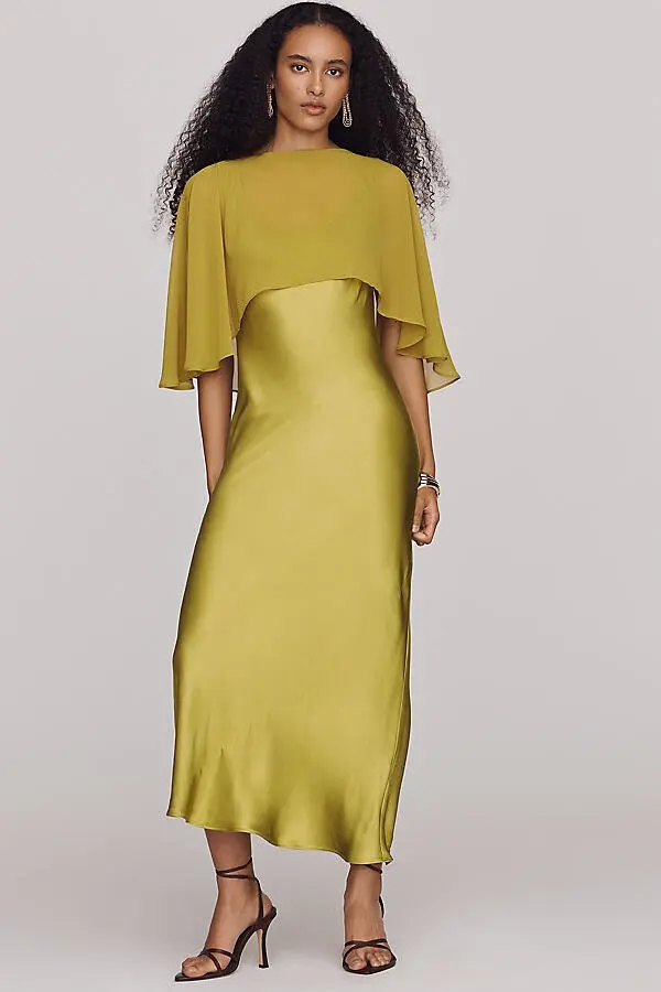 Anthropologie Overlay Cape Slip Dress - Olive