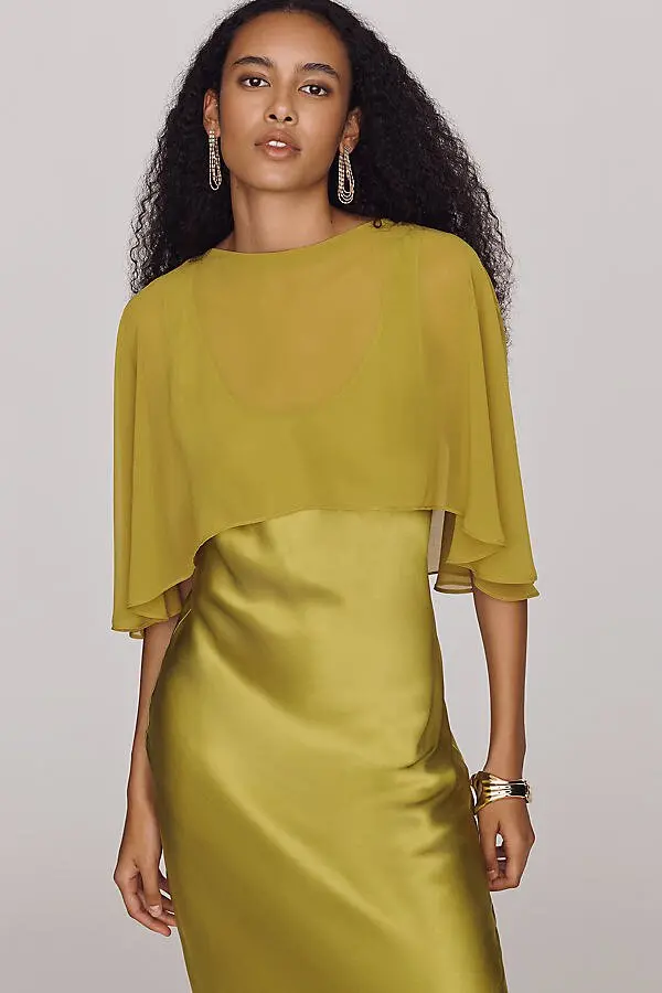 Anthropologie Overlay Cape Slip Dress - Olive