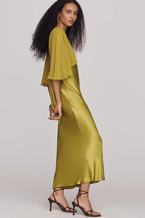 Anthropologie Overlay Cape Slip Dress - Olive