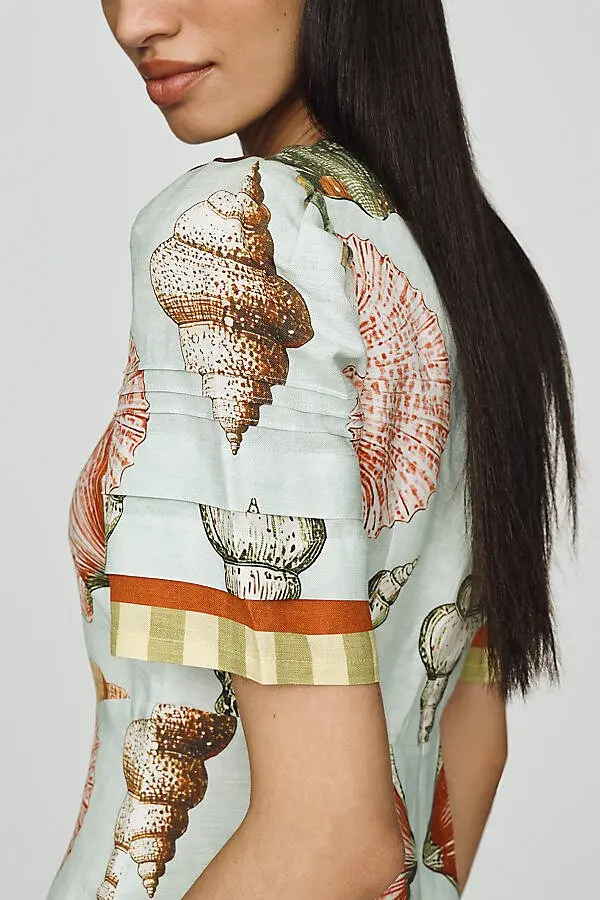Hunter Bell Casey Linen Blend Dress With Shell Print