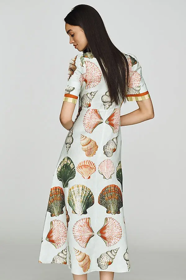 Hunter Bell Casey Linen Blend Dress With Shell Print
