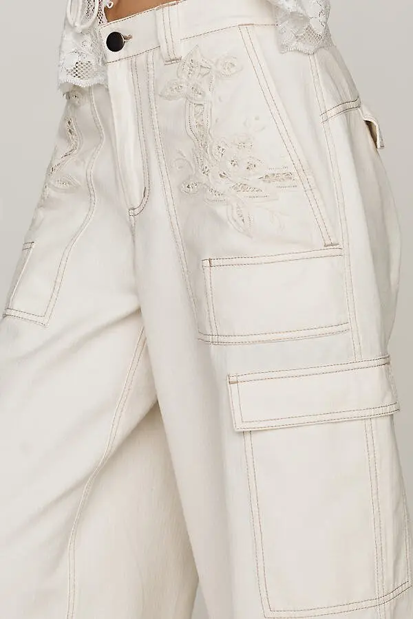 Anthropologie Cotton High Rise Lace Utility Pants