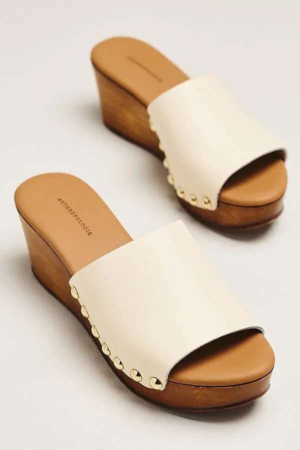 Anthropologie Wooden Platform Clogs - Cream Leather