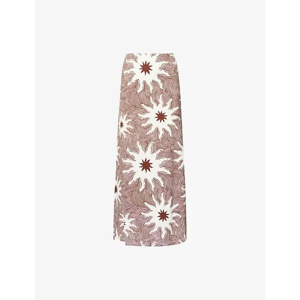 NEVER FULLY DRESSED Printed Stretch-jersey Midi Skirt - Chocolate