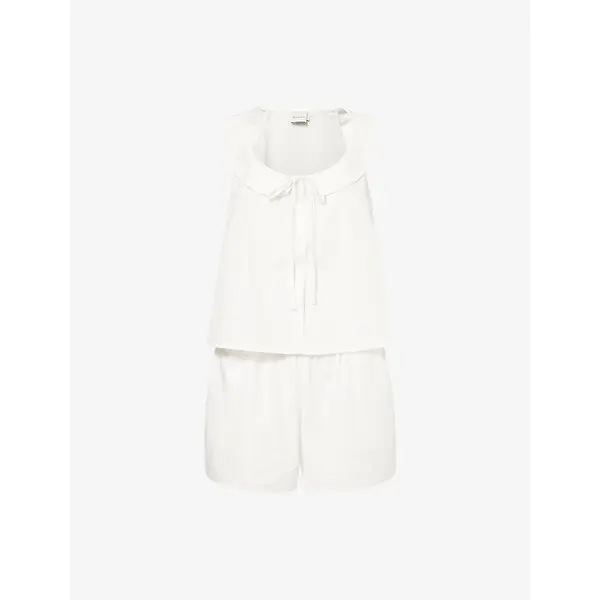 DEIJI STUDIOS Sleeveless Collared Top And Shorts Set - White Texture
