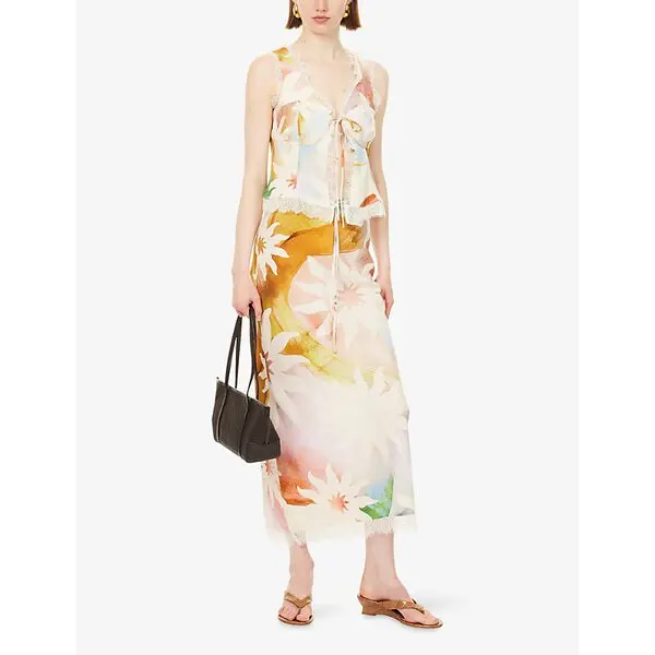NEVER FULLY DRESSED Sleeveless Printed Woven Top With Lace Trims