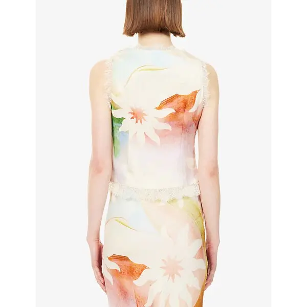 NEVER FULLY DRESSED Sleeveless Printed Woven Top With Lace Trims