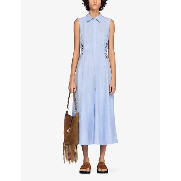 Sandro Striped Sleeveless Cotton Maxi Dress - Sky Blue