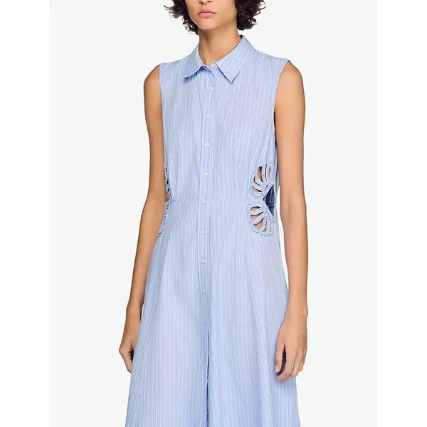 Sandro Striped Sleeveless Cotton Maxi Dress - Sky Blue