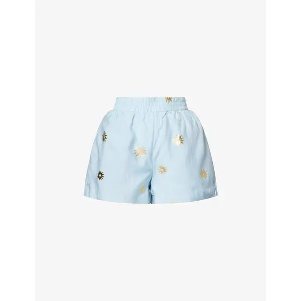 NEVER FULLY DRESSED Relaxed-fit Woven Shorts With Gold Sun Print