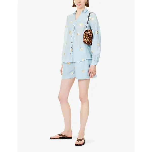 NEVER FULLY DRESSED Relaxed-fit Woven Shorts With Gold Sun Print