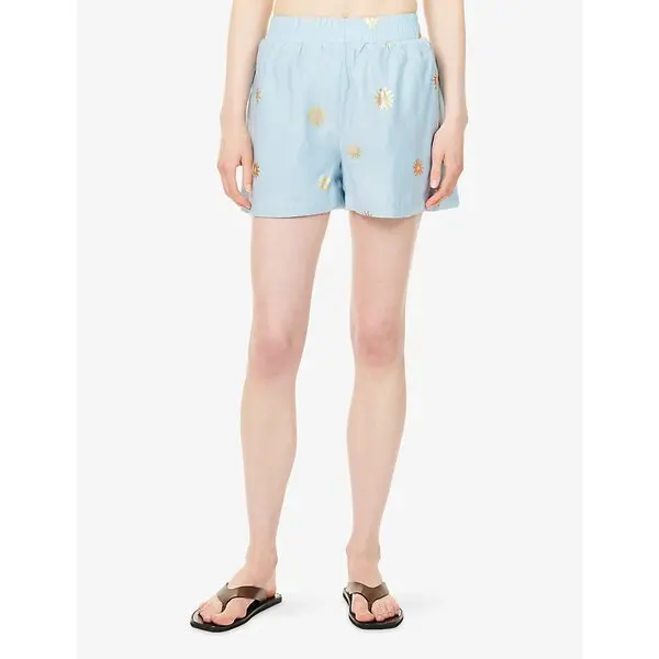NEVER FULLY DRESSED Relaxed-fit Woven Shorts With Gold Sun Print