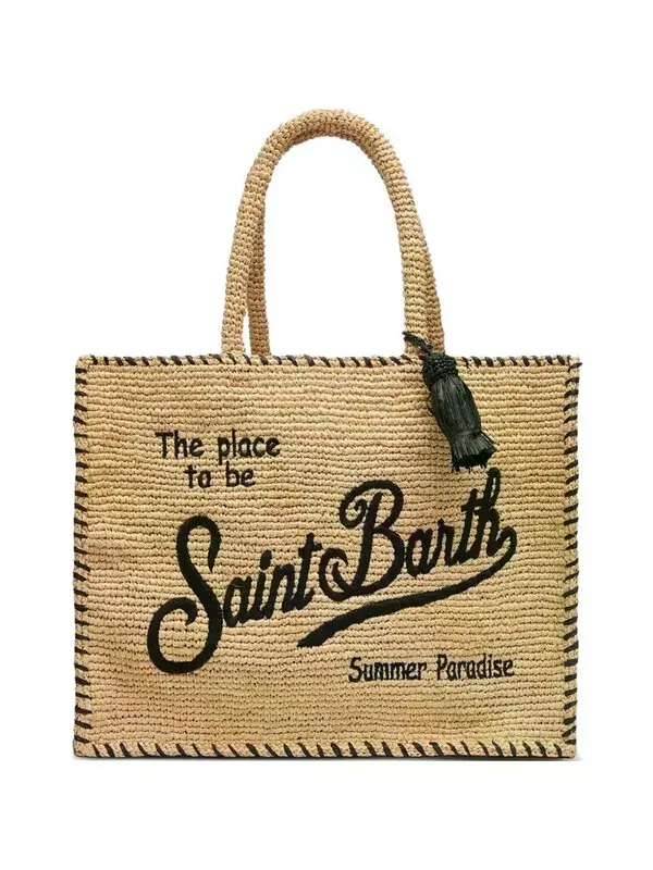 MC2 SAINT BARTH Embroidered Raffia Tote Bag - Neutrals