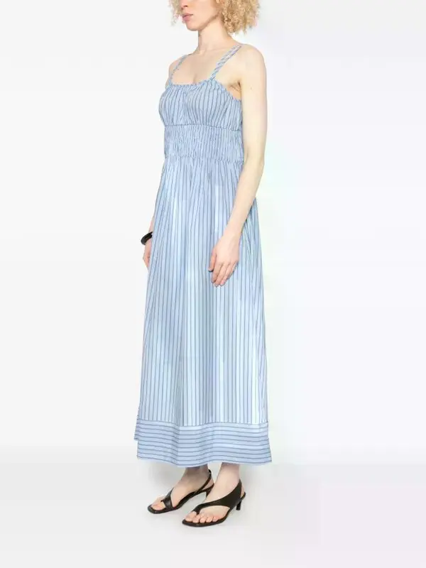 BOSS Striped Smocked Midi Dress