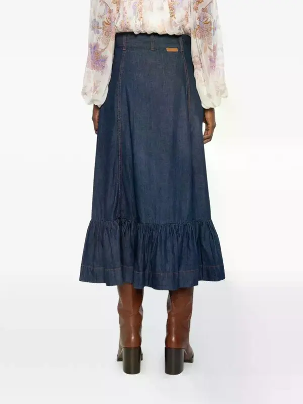 Zimmermann Aster Ruffled Denim Maxi Skirt