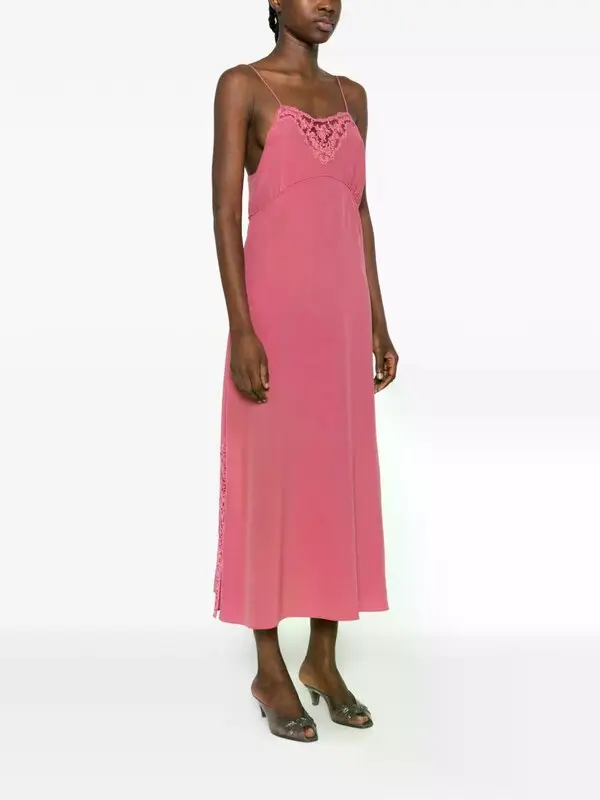 Chloé Lace Detail Midi Dress - Pink