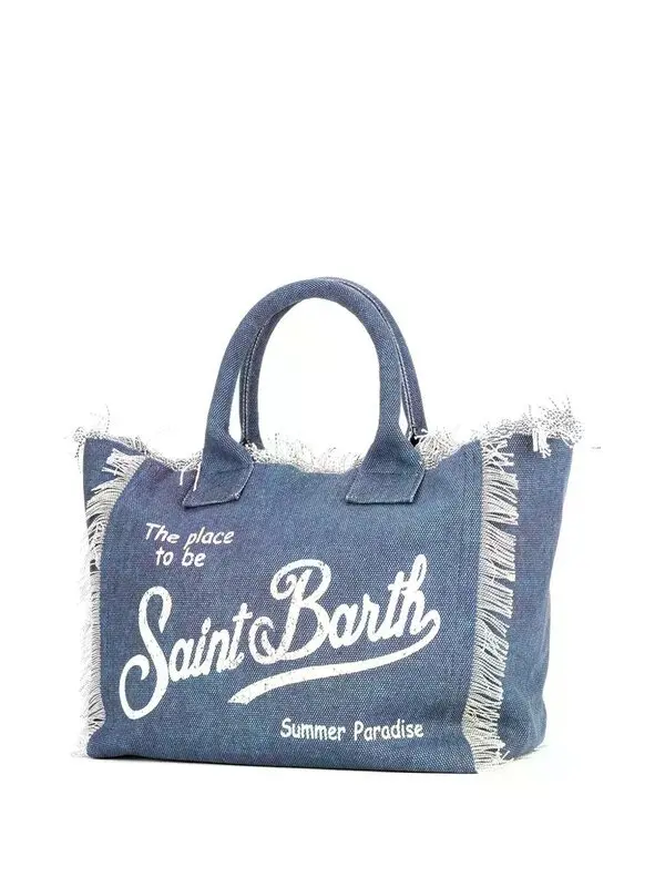 MC2 SAINT BARTH Logo-print Tote Bag With Fringe - Blue