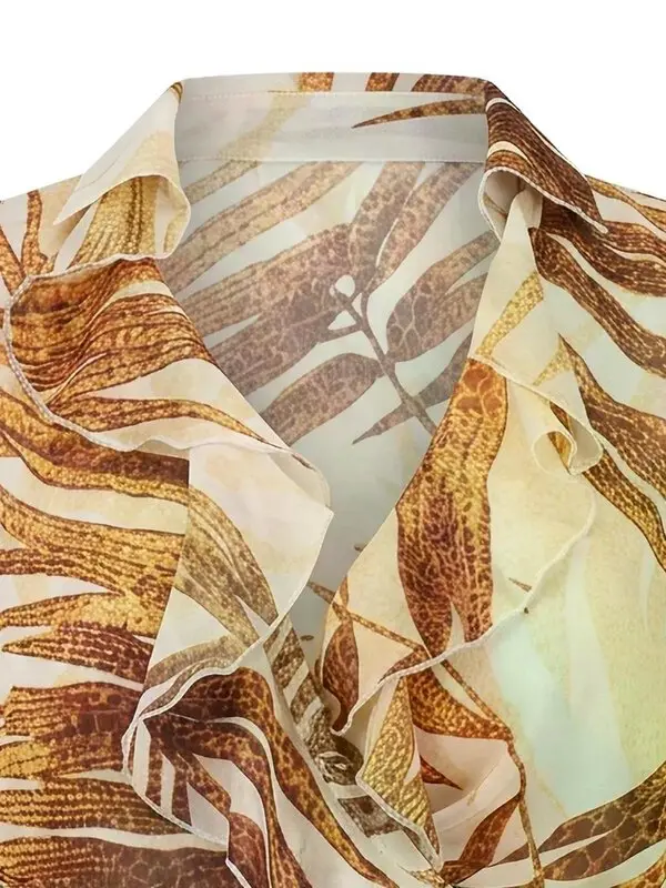 Just Cavalli Ruffled Leaf-print Shirt - Neutrals