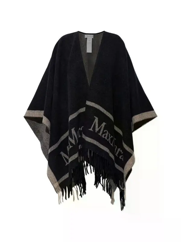Max Mara Logo Intarsia Fringed Cape - Blue
