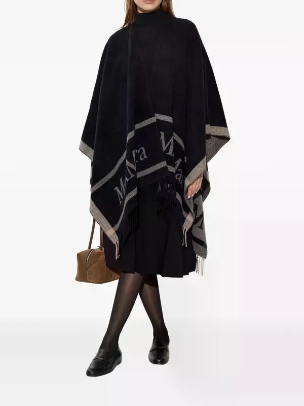 Max Mara Logo Intarsia Fringed Cape