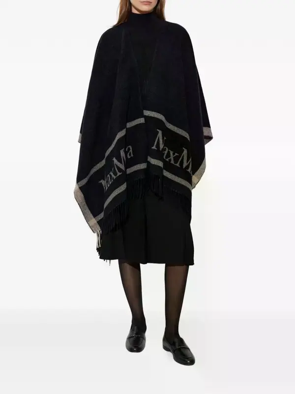 Max Mara Logo Intarsia Fringed Cape