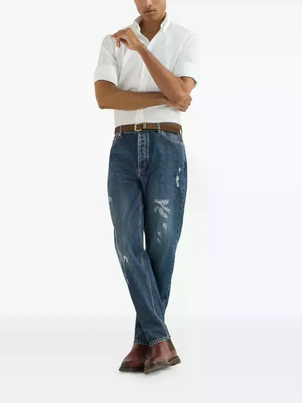 Brunello Cucinelli Iconic Fit Five-pocket Denim Trousers With Rips - Blue