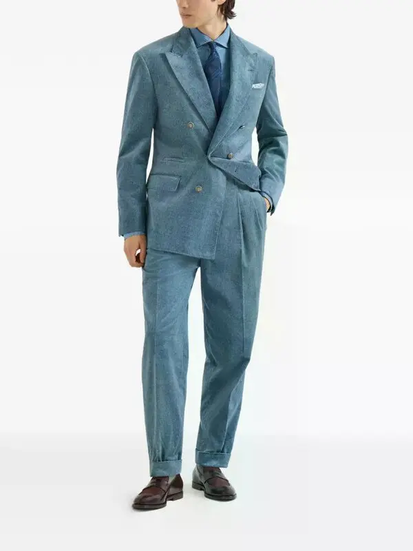 Brunello Cucinelli Denim-effect Cotton Velvet Trousers With Double Pleats