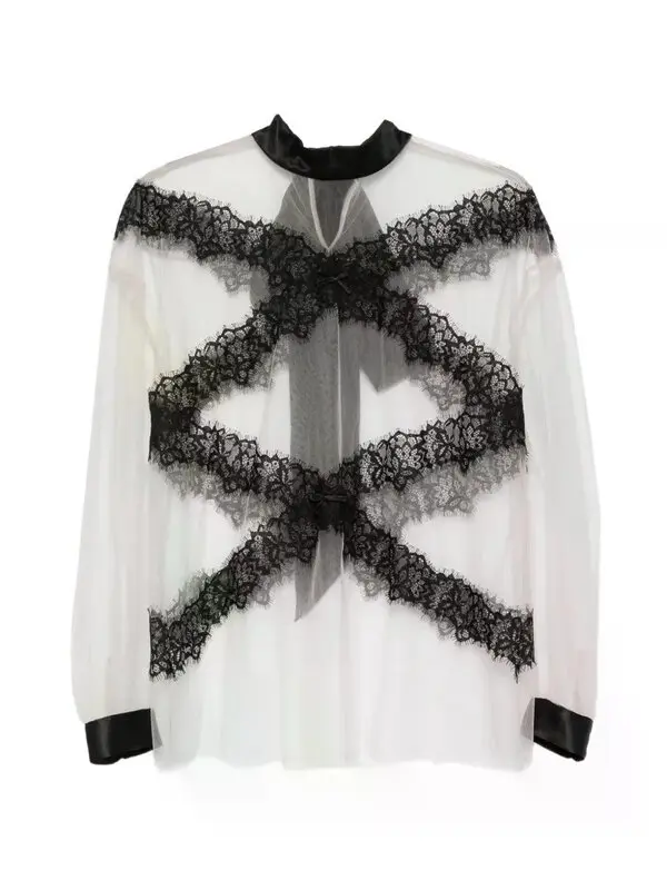 Viktor & Rolf Sheer Tulle Blouse With Lace Trim - Grey
