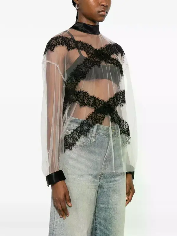 Viktor & Rolf Sheer Tulle Blouse With Lace Trim