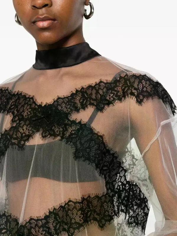 Viktor & Rolf Sheer Tulle Blouse With Lace Trim
