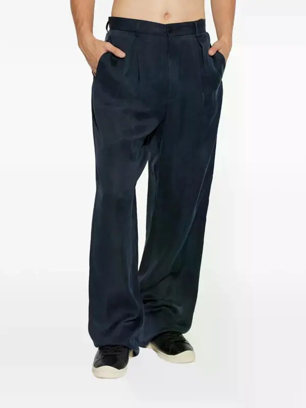 Giorgio Armani Navy Pleated Wide-leg Trousers