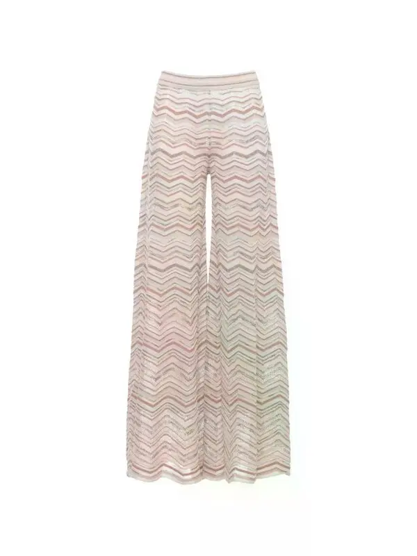 D.exterior Wide-leg Chevron Knit Trousers - Neutrals