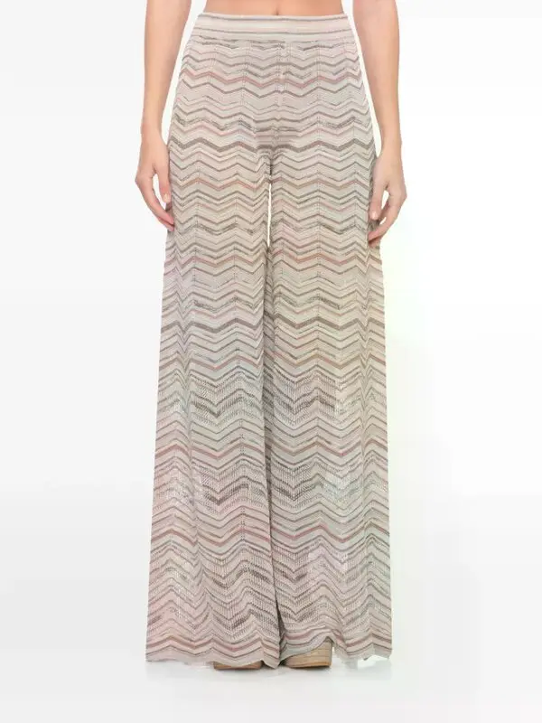 D.exterior Wide-leg Chevron Knit Trousers - Neutrals
