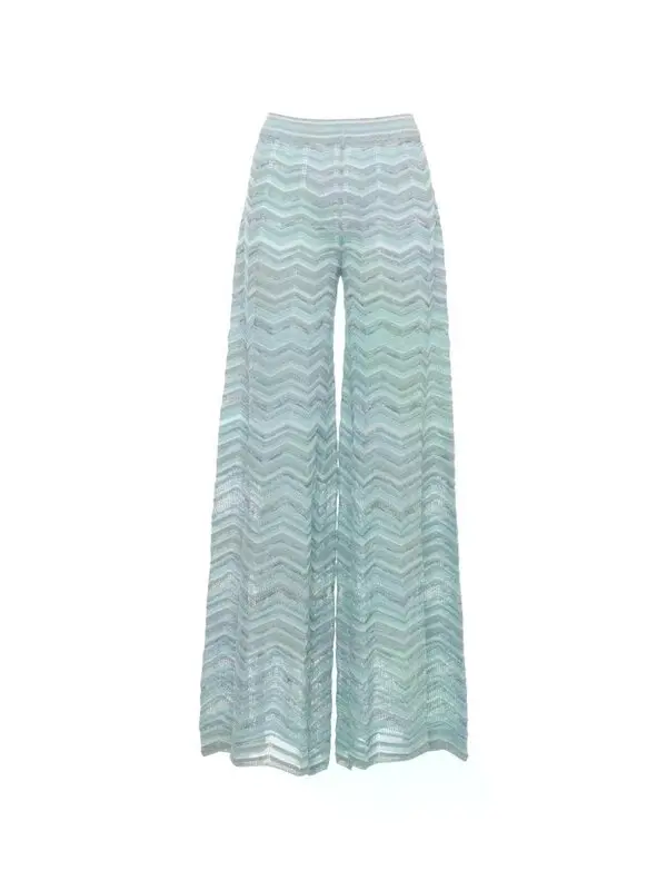 D.exterior Wide-leg Chevron Knit Trousers - Blue