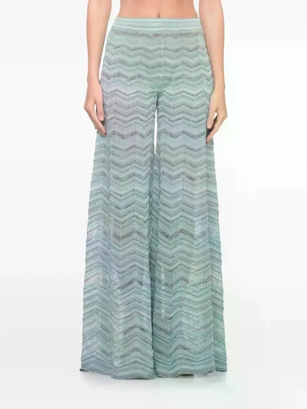 D.exterior Wide-leg Chevron Knit Trousers - Blue
