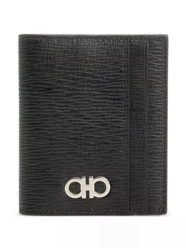 FERRAGAMO Gancini-plaque Textured-leather Wallet - Black