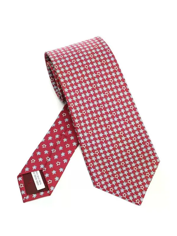 FERRAGAMO Gancini Turtle-print Silk Tie - Red