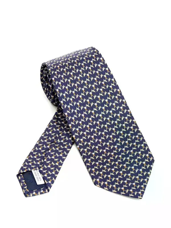 FERRAGAMO Club Print Silk Tie - Blue