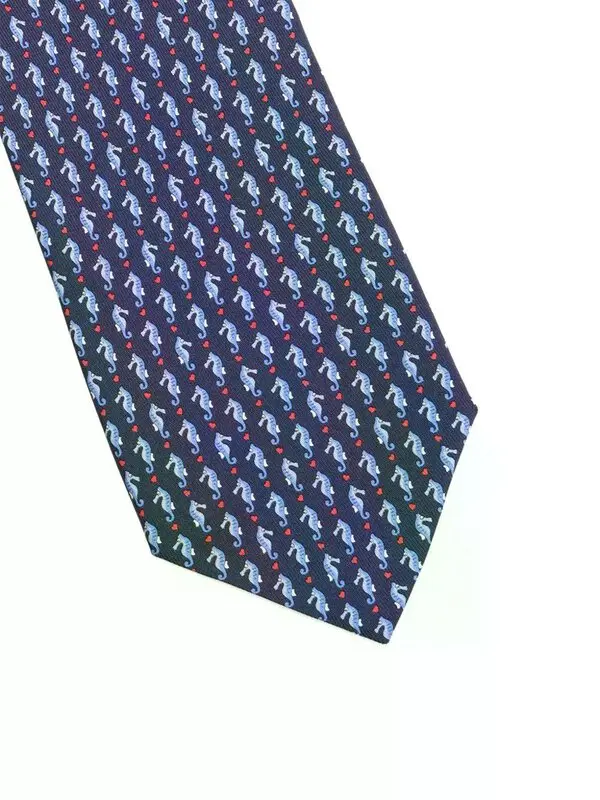 FERRAGAMO Silk Seahorse Print Tie - Blue