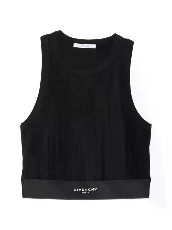 Givenchy Cropped Ribbed Cotton Tank Top - Black