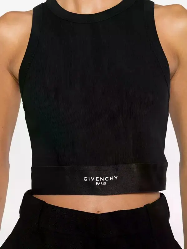 Givenchy Cropped Ribbed Cotton Tank Top - Black