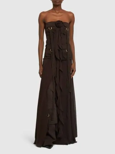Blumarine Strapless Maxi Dress With Flounce Detail
