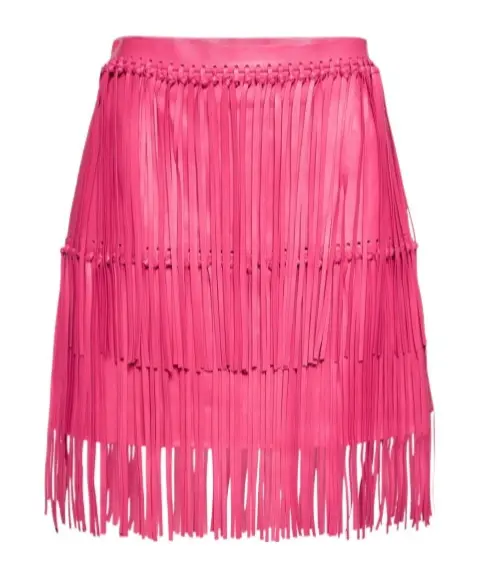 Oscar De La Renta Fringed Leather Skirt - Pink