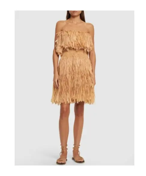 Oscar De La Renta Raffia Fringe Dress